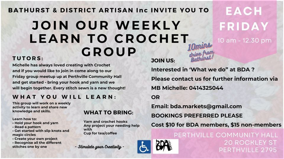 Learn to Crochet, Perthville Community Hall, St Mount Victoria, 10 ...