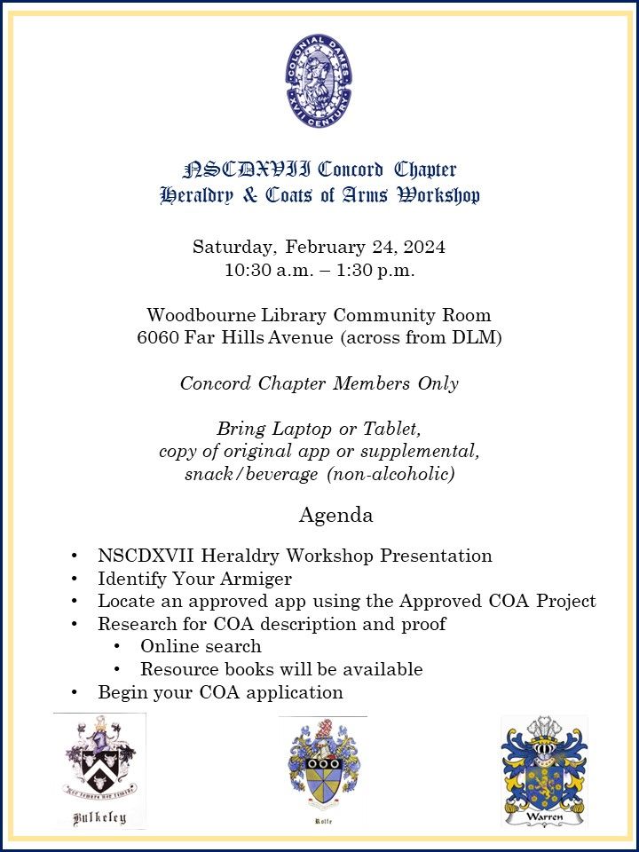 Heraldry & COA Workshop, Woodbourne Library, Kettering, 24 February ...