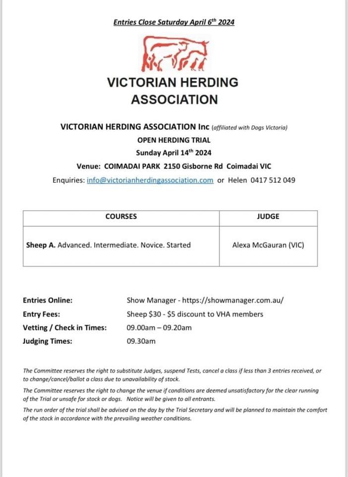 ANKC Open A course Herding Trial, COIMADAI PARK 2150 Gisborne Rd ...