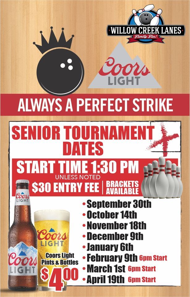 Senior Handicap Tournaments, Willow Creek Lanes, 2020 Verlin Road ...