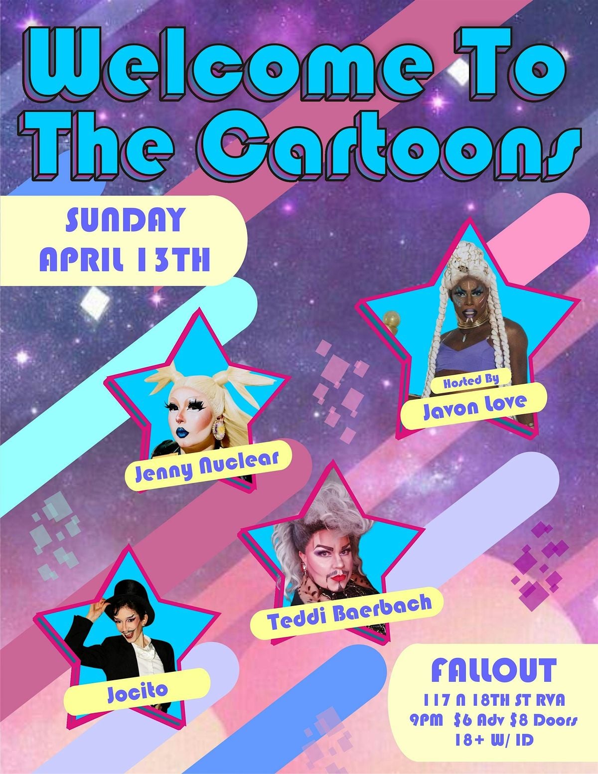 Welcome to The Cartoons Drag Show, Fallout RVA, Richmond, 13 April 2025 ...