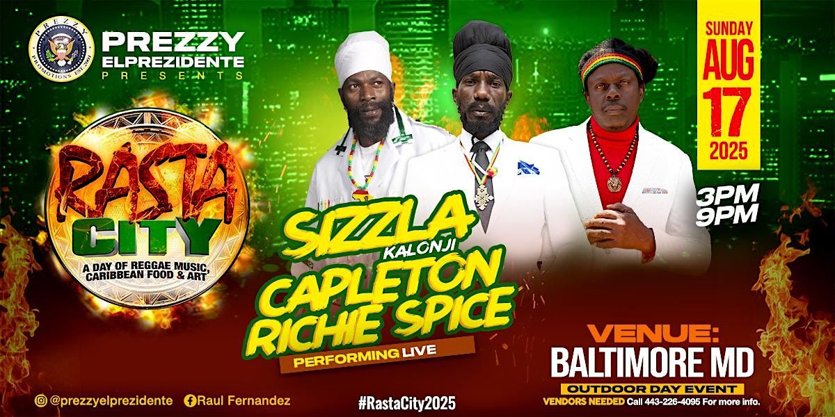 Rasta City ft Sizzla, TBA, Baltimore, 17 August 2025 | AllEvents