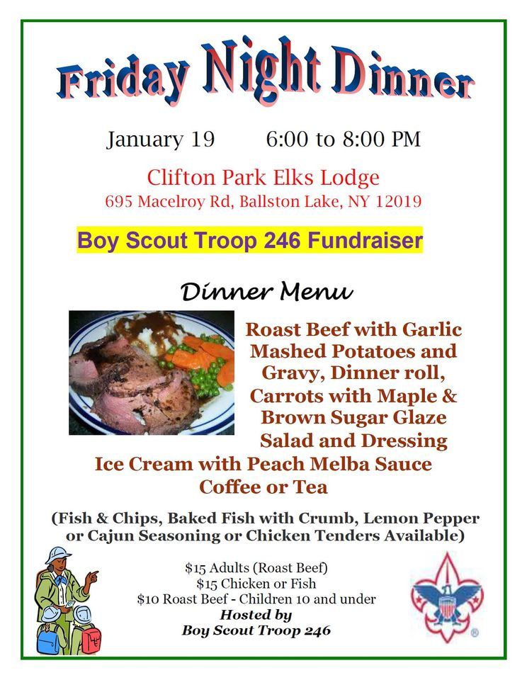 Friday Night Dinner - ROAST BEEF, Clifton Park Elks #2466, Ballston ...