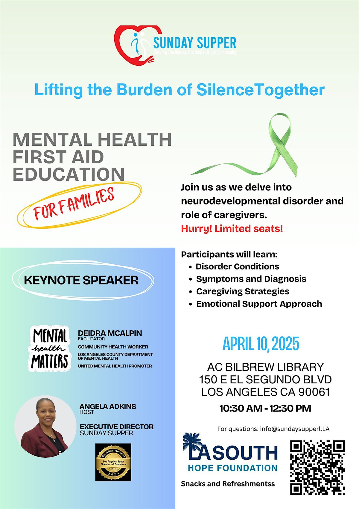 Mental Health First Aid for Families, A C Bilbrew Library, Los Angeles ...