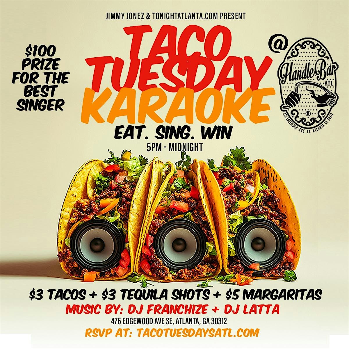 Taco Tuesday Karaoke @ Handle Bar - EAT. SING. WIN!, Handlebar ATL ...