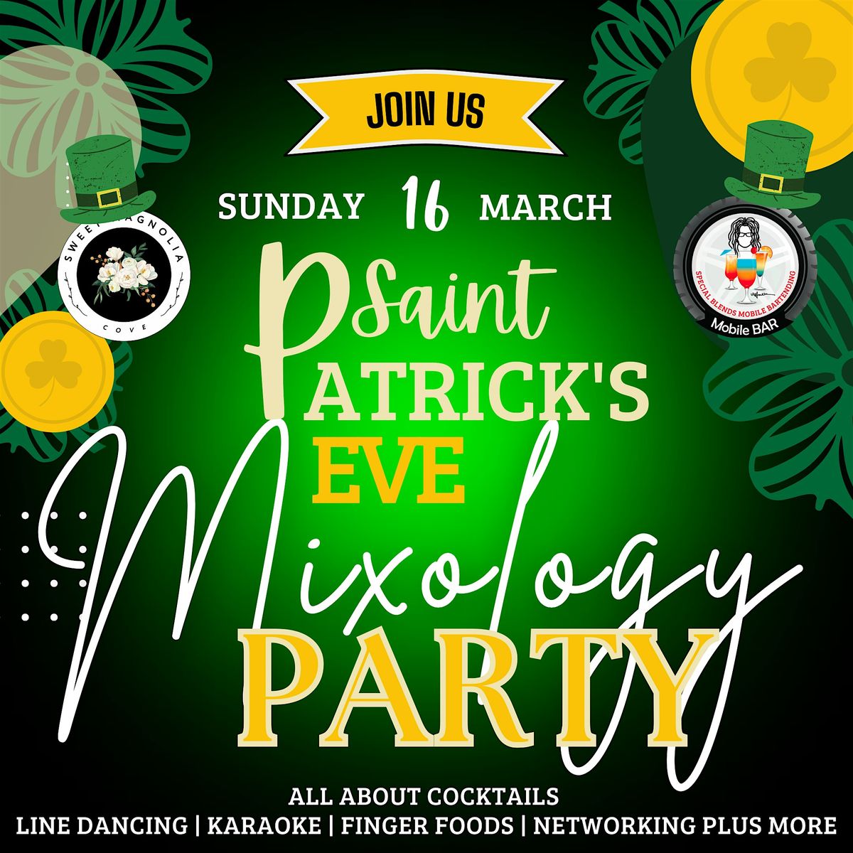 St Patricks Eve Mixology Party, Sweet Magnolia Cove, Covington, 16 ...