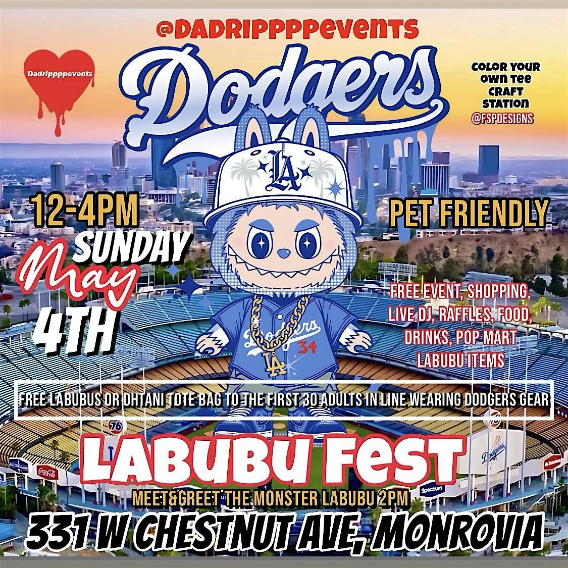 Free Dodgers Labubu Festival Market, 331 W Chestnut Ave, Monrovia, 4 ...