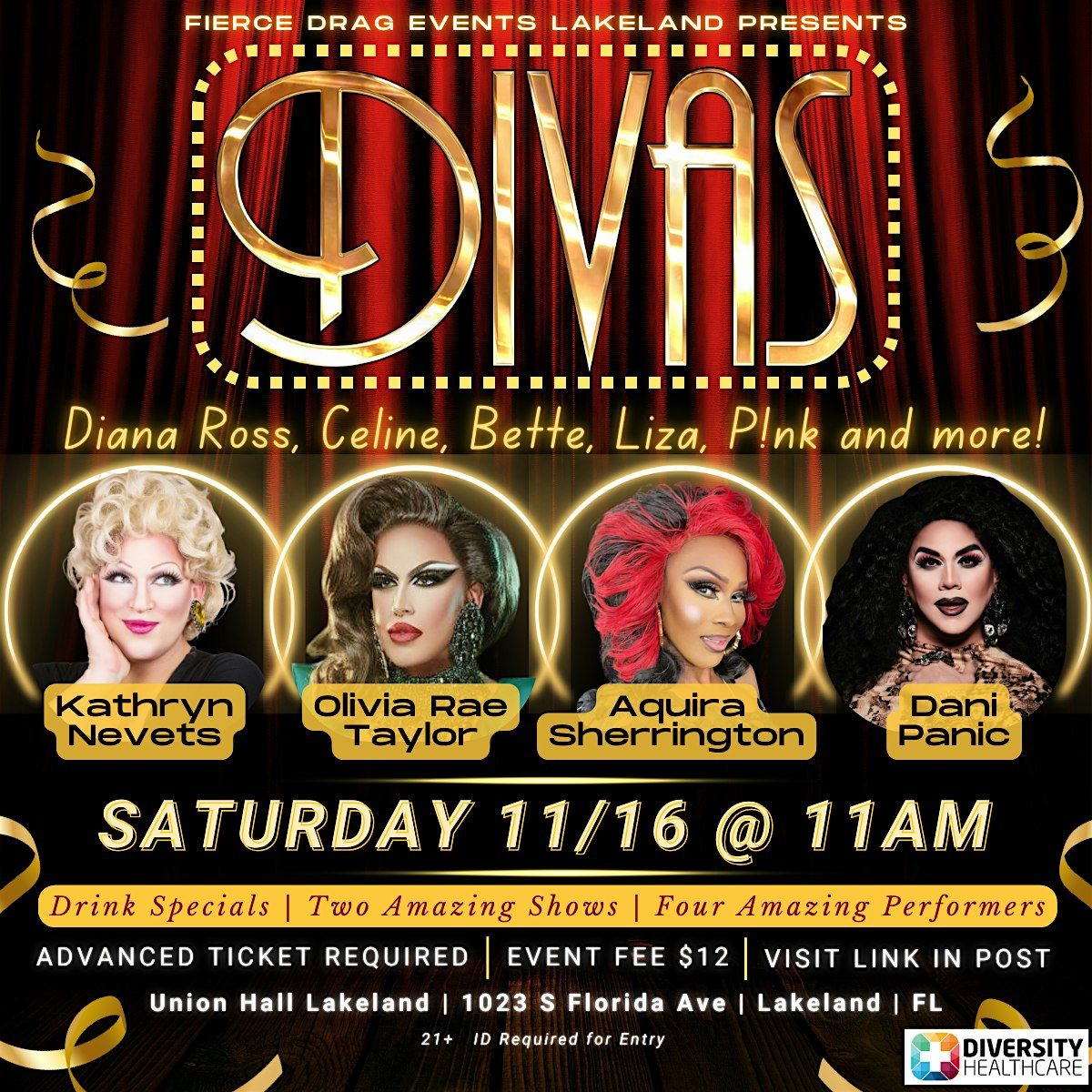 Drag & Drinks - DIVAS | Sat, Nov 16th @ 11AM | Union Hall Lakeland ...