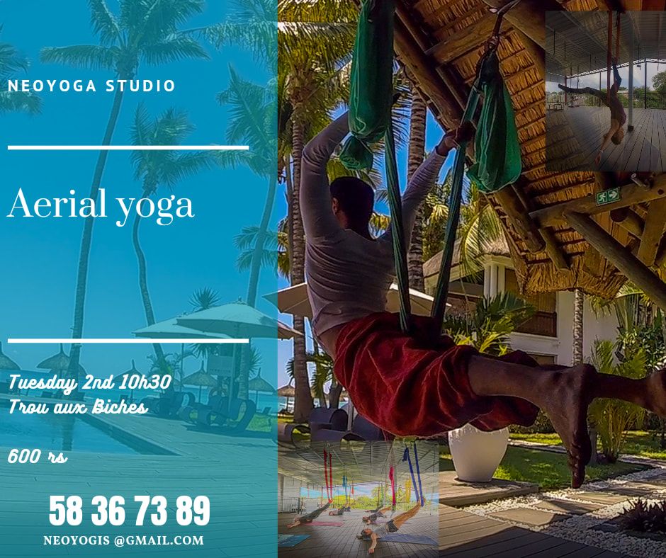 aerial yoga class, Trou Aux Biches ( Ile Maurice), Port Louis, January ...
