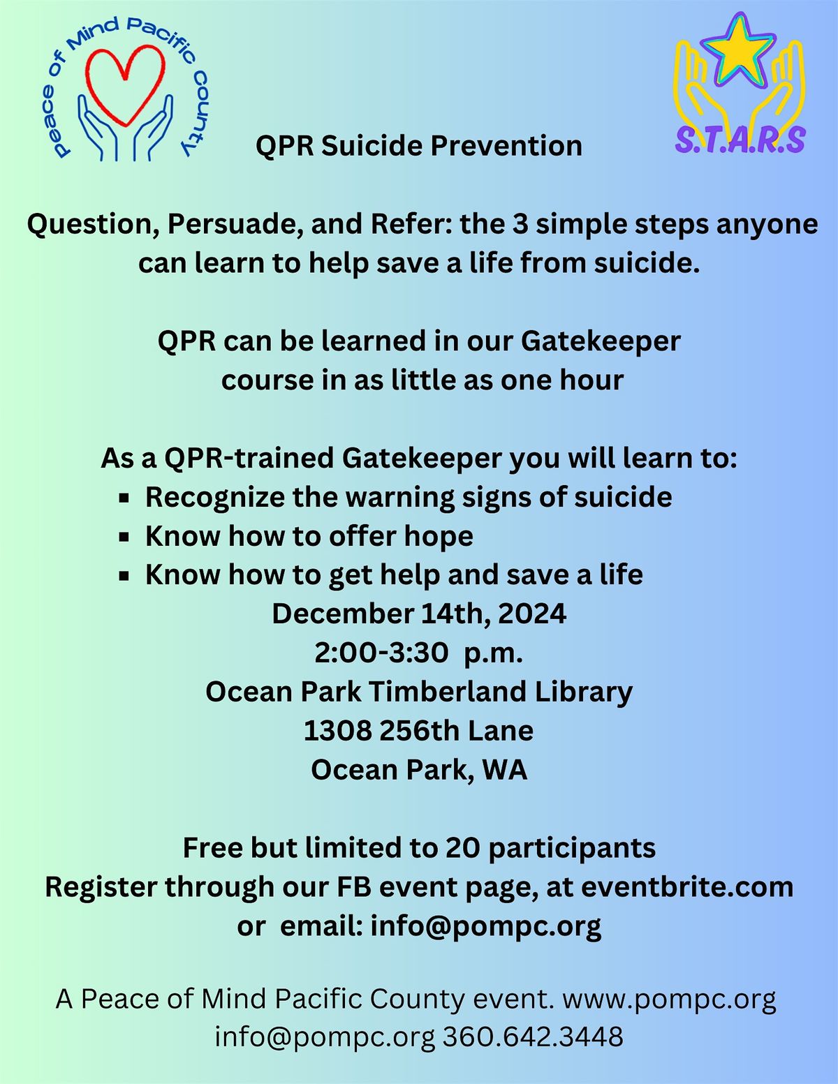 QPR (Question, Persuade, Refer) Suicide Prevention Training, Peninsula ...