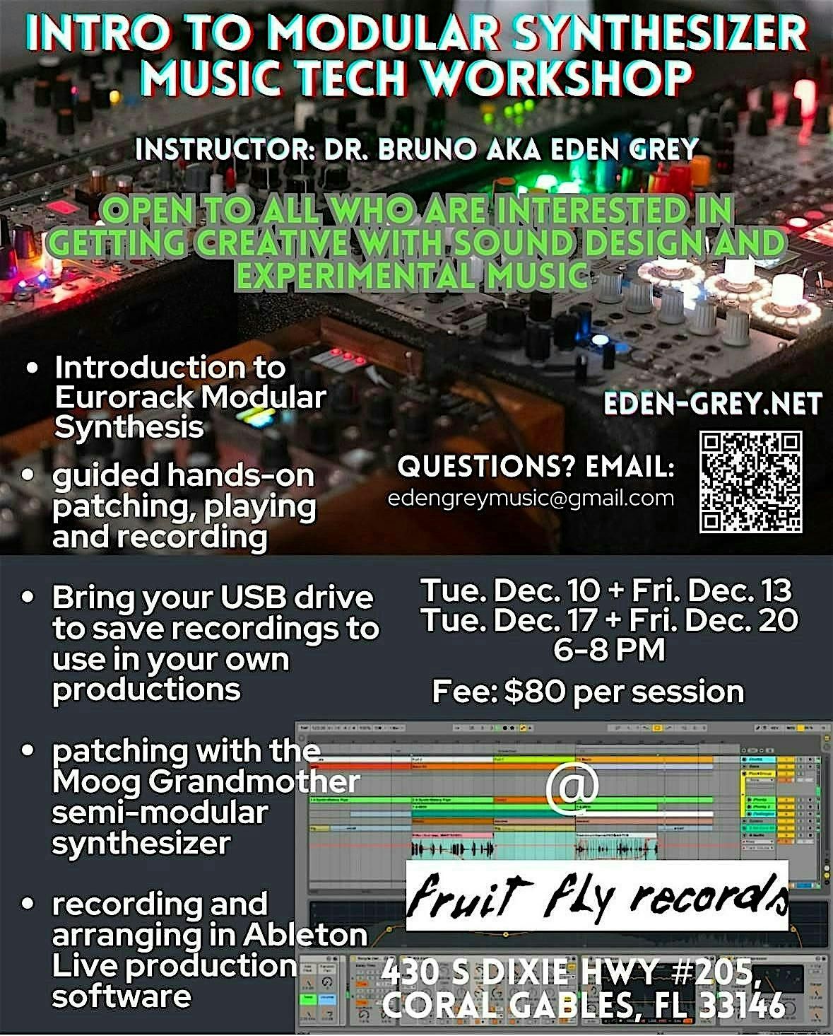 Intro to modular synthesizer workshop - Feb. 13, 2025, Fruit Fly Records, Coral Gables, 13 ...