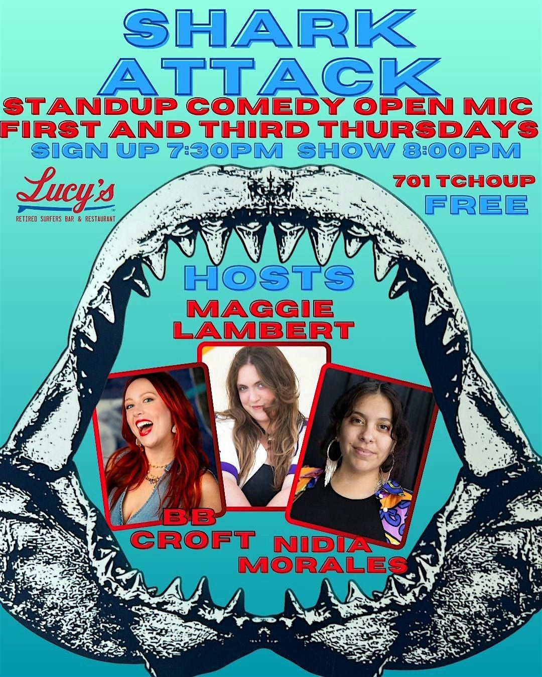 LATE NIGHT Shark Attack Open Mic at Lucys Retired Surfers Bar, 701 ...