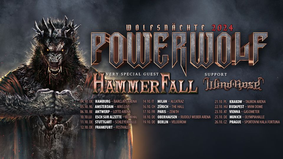POWERWOLF, HAMMERFALL, Wind Rose - Wolfsnächte 2024 - PRAHA, sportovní hala Fortuna, Sportovní ...