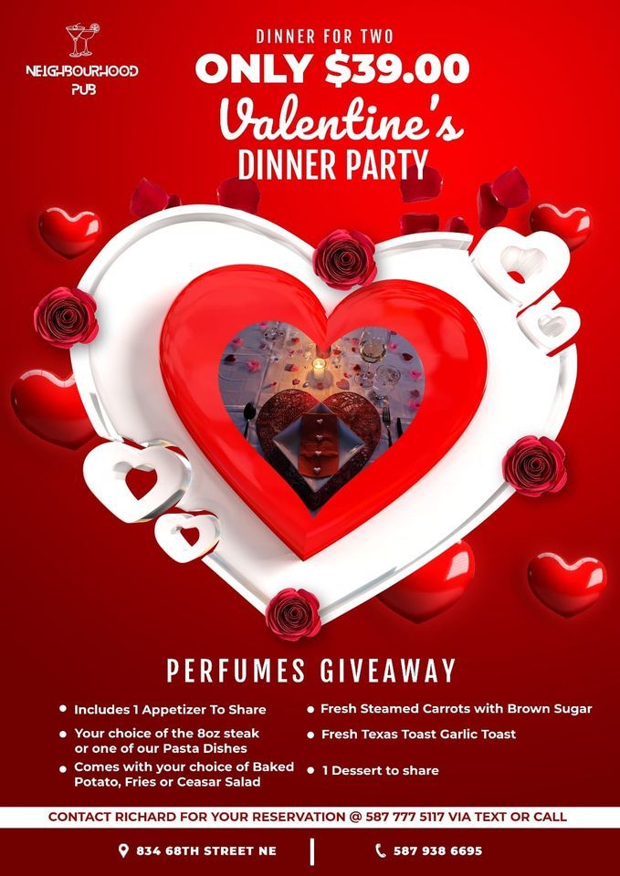 Valentines Day Dinner for Two , Neighbourhood Pub, Calgary, 14 February ...