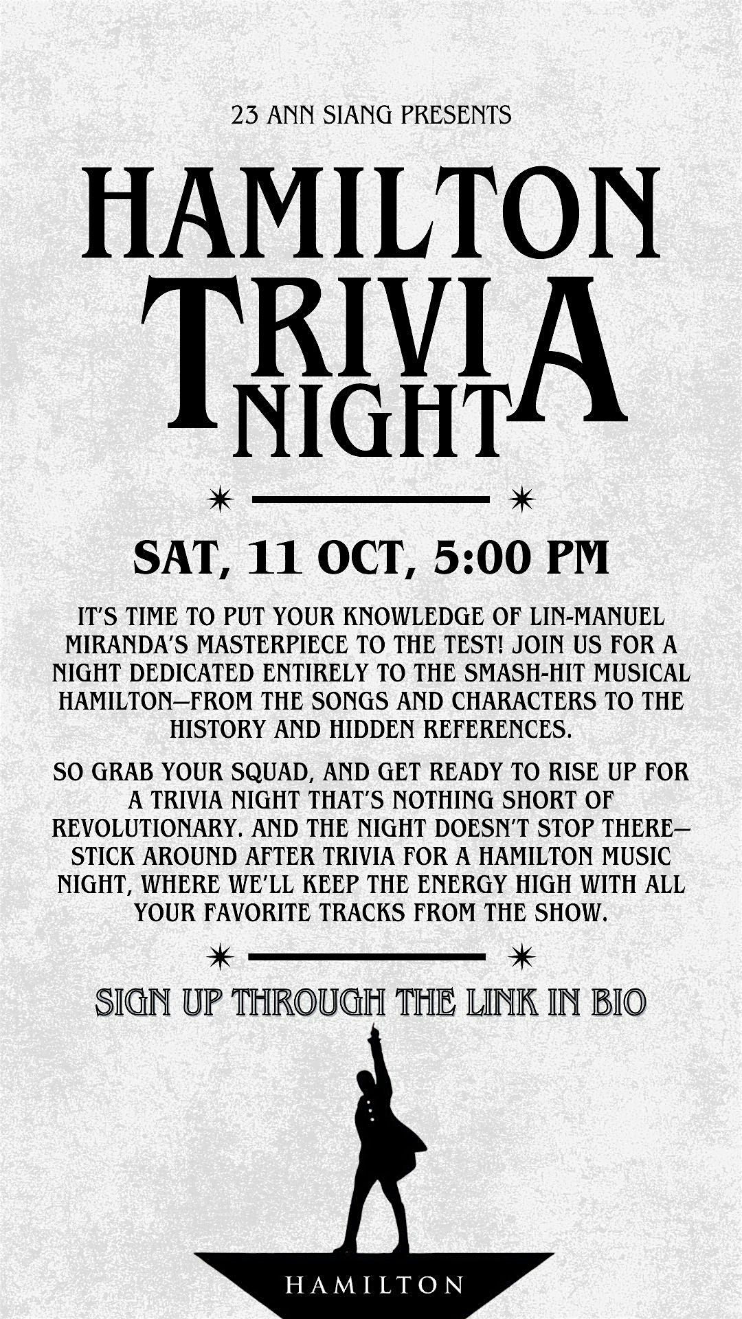 HAMILTON TRIVIA NIGHT, 23 Ann Siang Rd, Singapore, 11 October 2025 ...