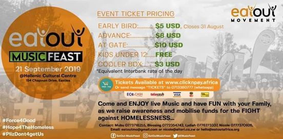 EatOut MusicFeast 2019, Hellenic Cultural Centre, Harare, 21 September ...
