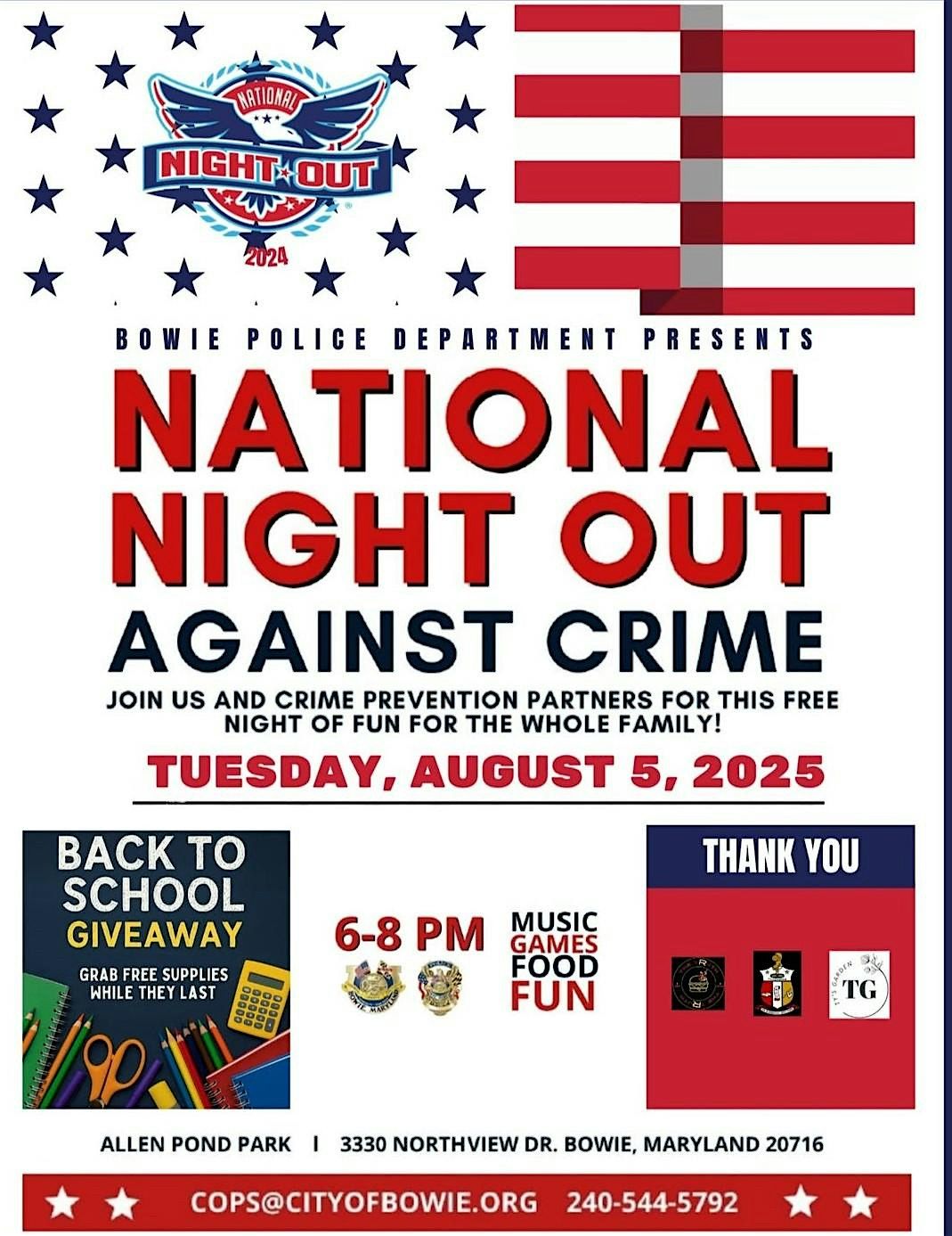 National Night Out, Allen Pond Park, Bowie, 5 August 2025 | AllEvents