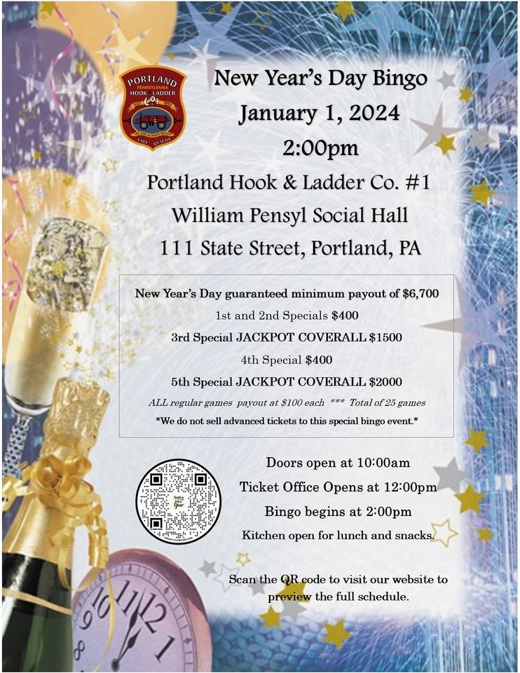 New Years Day Bingo, William Pensyl Social Hall, Portland, January 1 ...