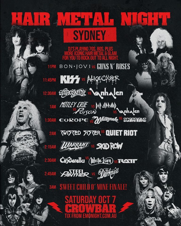 Hair Metal Night Sydney, Crowbar Sydney, Surry Hills, October 7 to ...