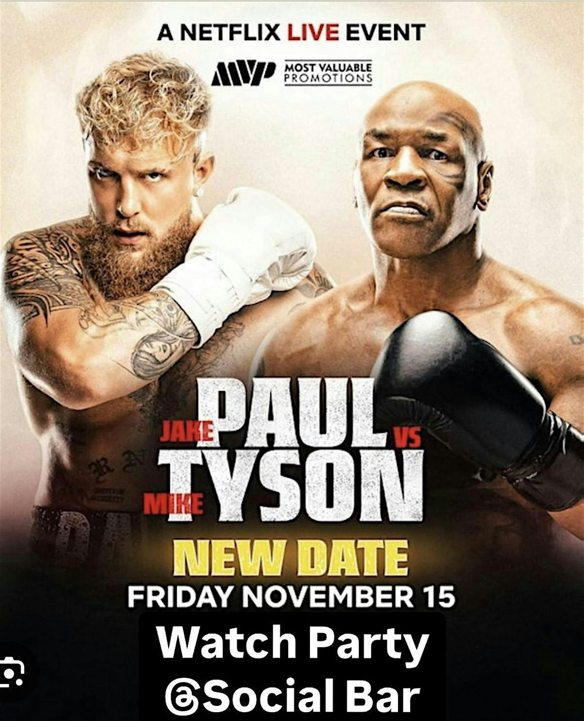 Jake Paul vs Mike Tyson Fight Friday November 15, Social Bar & Grill ...
