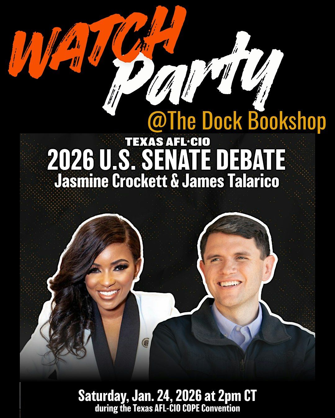 Watch Party - Jasmine Crockett & James Talarico, The Dock Bookshop ...