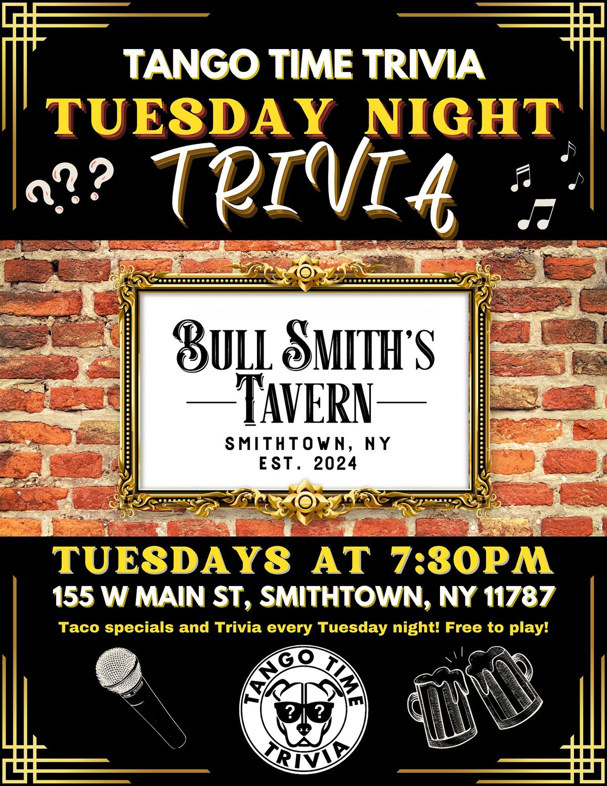 FREE Tuesday Trivia Show! Bull Smiths Tavern in Smithtown, Bull Smith's ...