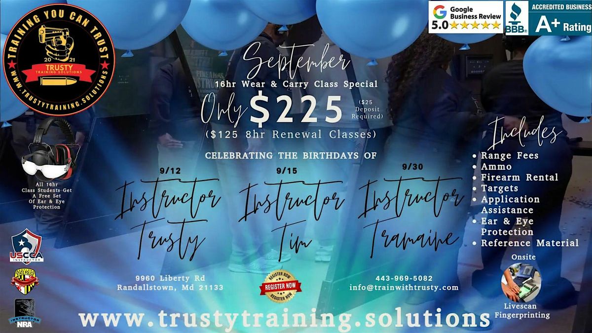 Maryland Wear & Carry Handgun Permit Renewal Class 9/28, Trusty ...