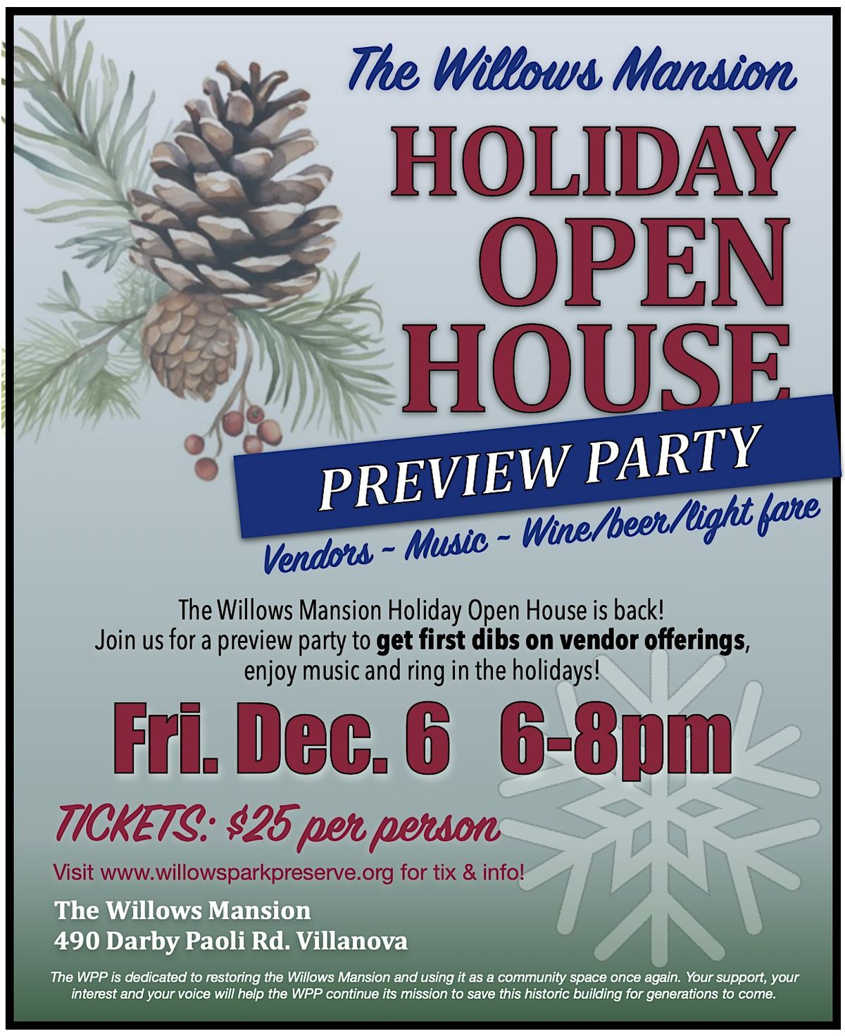 Holiday Open House - Preview Party at the Willows Mansion, The Willows ...