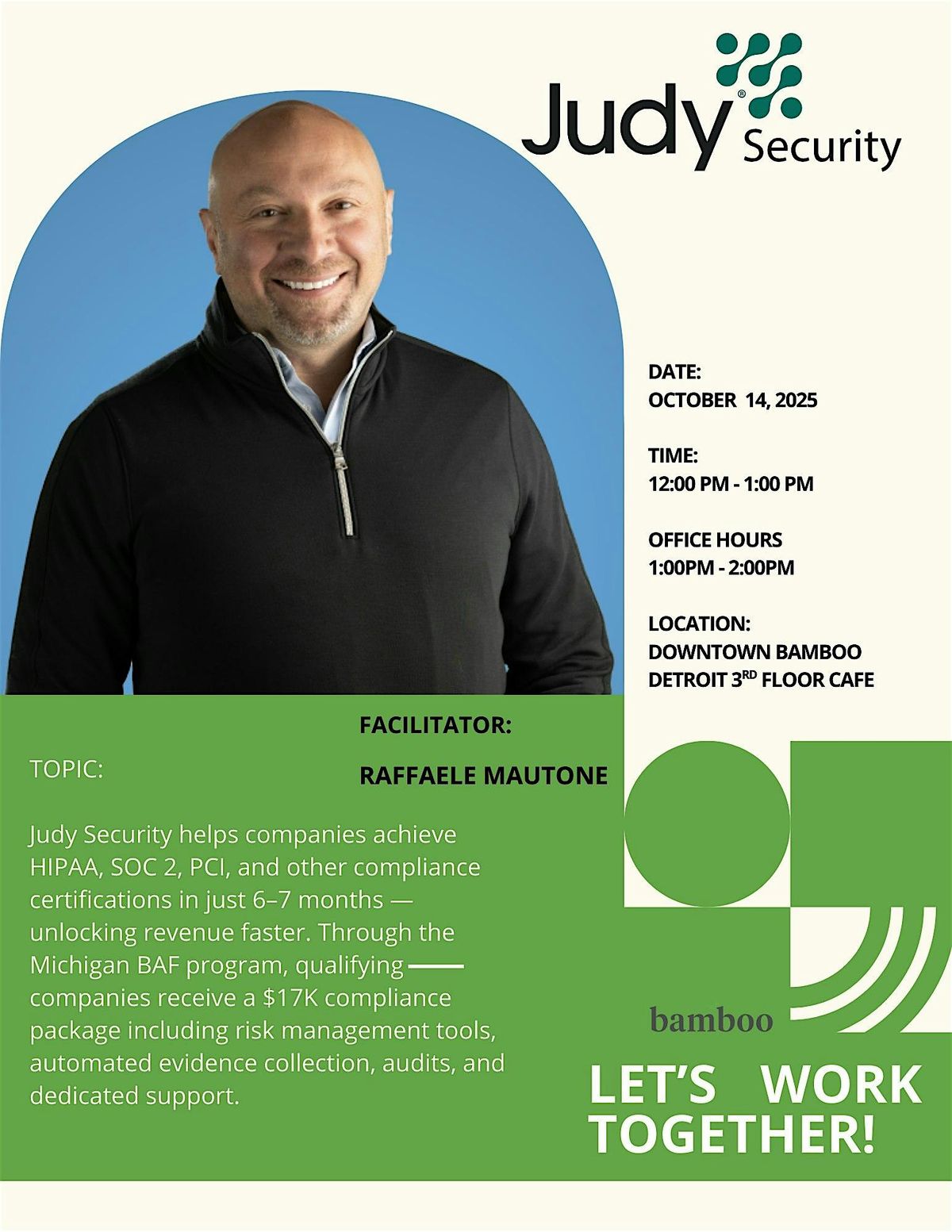 Judy Security: End-to-End Compliance Made Simple, Bamboo Detroit, 14 October 2025 | AllEvents