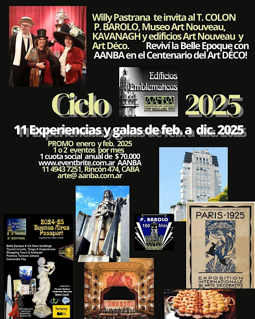 Ciclo AANBA 2025 de feb. a dic. en edif. KAVANAGH, T. COLON, P. BAROLO, etc, Casa Museo del Art ...