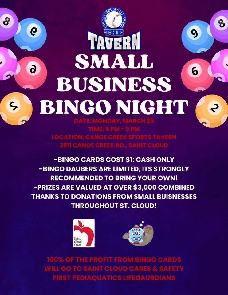 SMALL BUSINESS BINGO, Canoe Creek Sports Tavern, Saint Cloud, 25 March ...