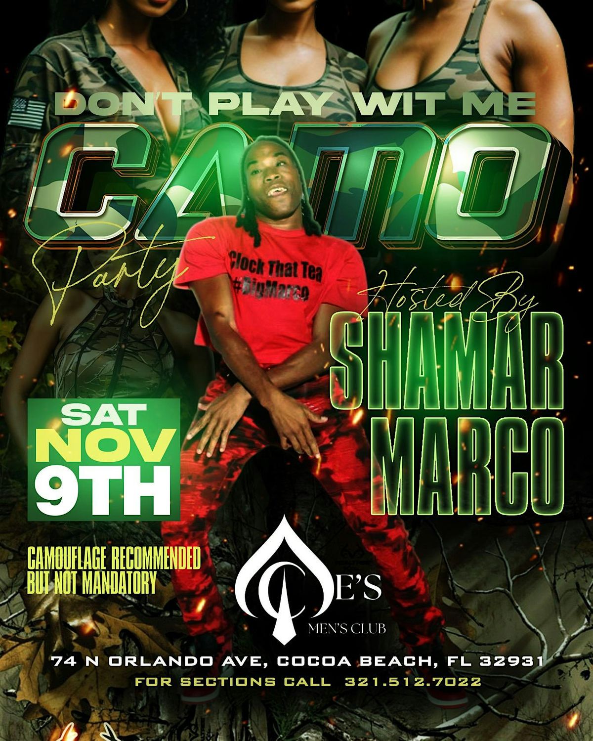 CAMO PARTY | SHAMAR MARCO | NOV 9TH, ACES COCOA BEACH, 9 November to 10 ...