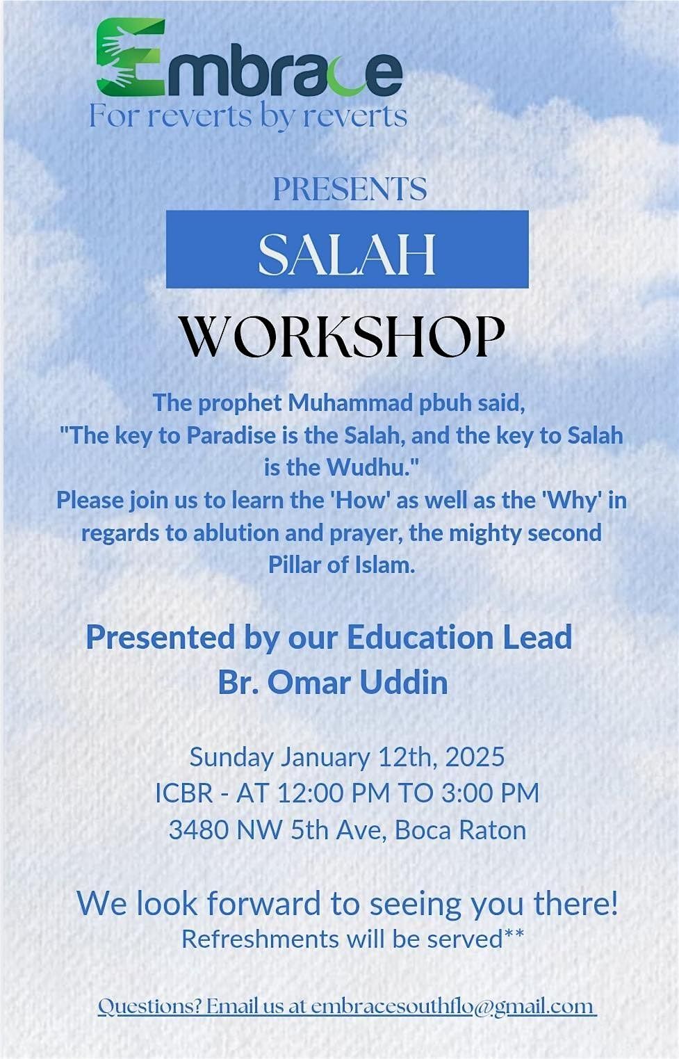 Salah Workshop, Islamic Center of Boca Raton, 12 January 2025 | AllEvents