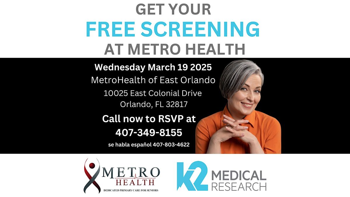 Free Memory Screenings for Seniors at Metro Health of East Orlando ...