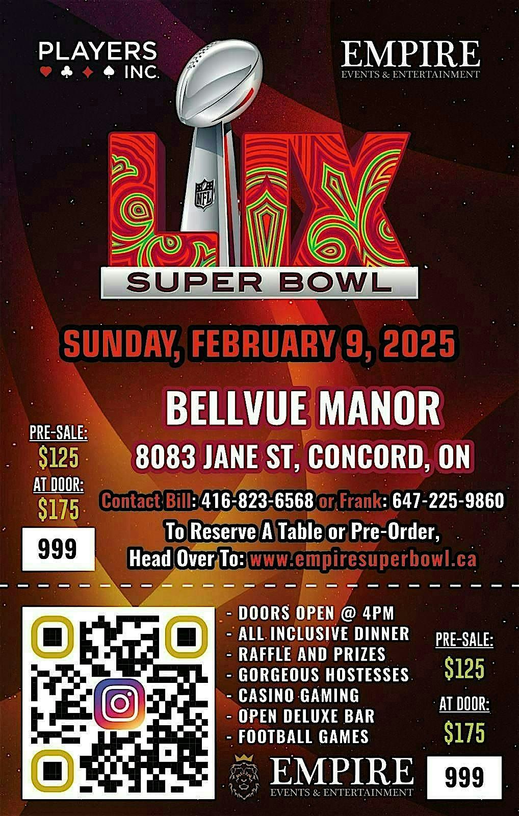 Super Bowl 2025 - The Ultimate Party in the GTA, Bellvue Manor, Vaughan ...
