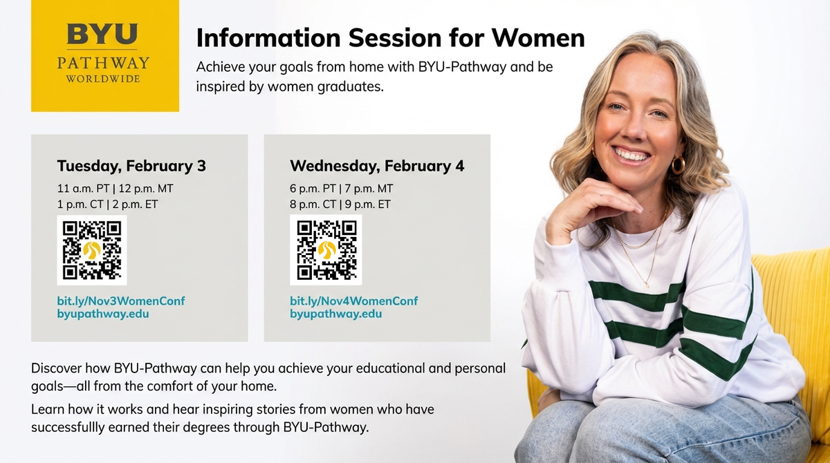 BYU Pathway - Info Session for Women, ONLINE, 3 February 2026 | AllEvents