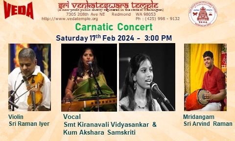 Carnatic Music Concert , VEDA Temple, Redmond, 17 February 2024 | AllEvents
