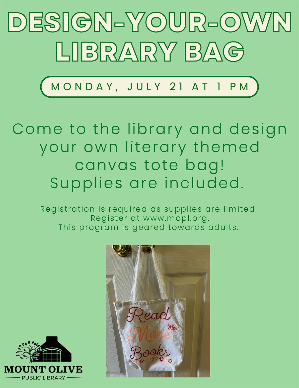 Design-Your-Own Library Bag, Mount Olive Public Library, 21 July 2025 ...