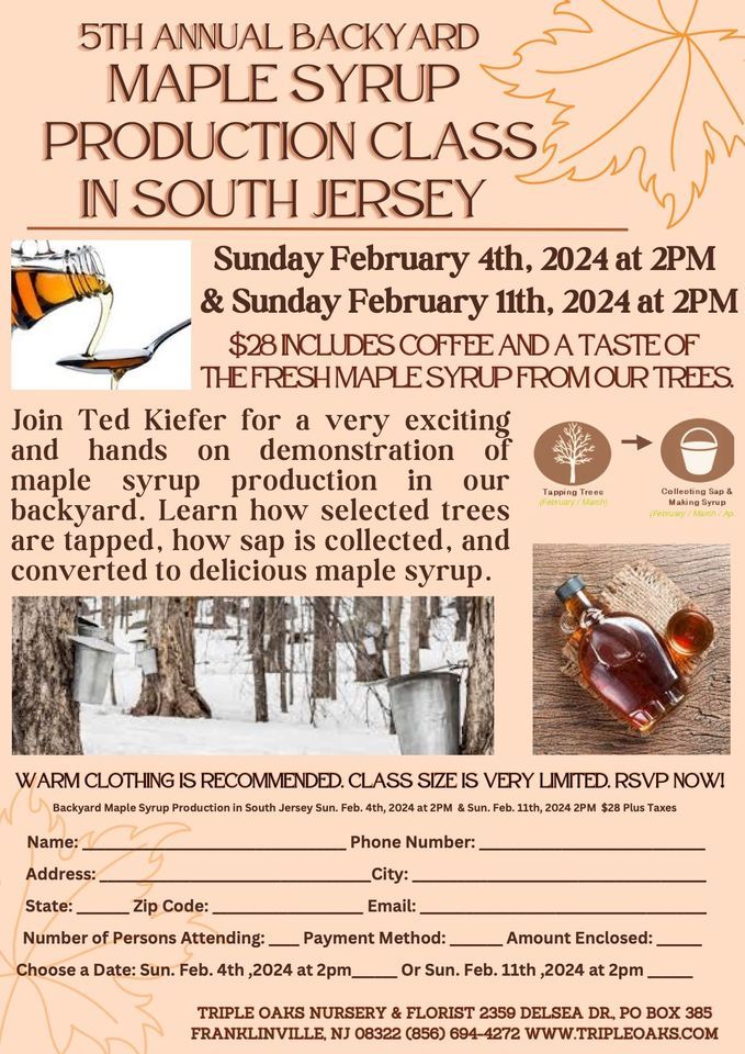 Back Yard NEW JERSEY Maple Syrup Production Class , Triple Oaks Nursery ...