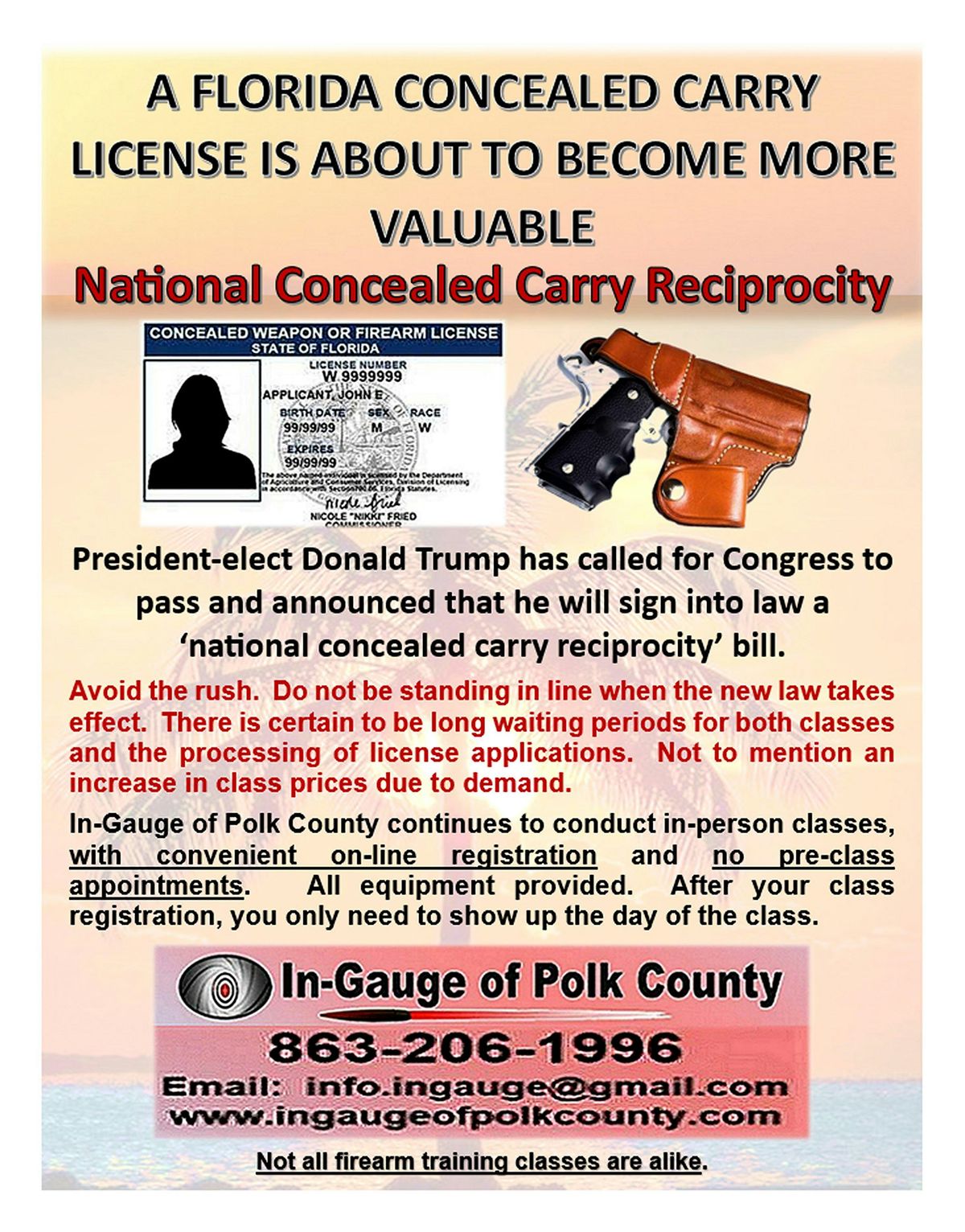 Nationwide Reciprocity CCW License Qualification & Gun Safety Class, Wild Wild West Arms 29350 ...
