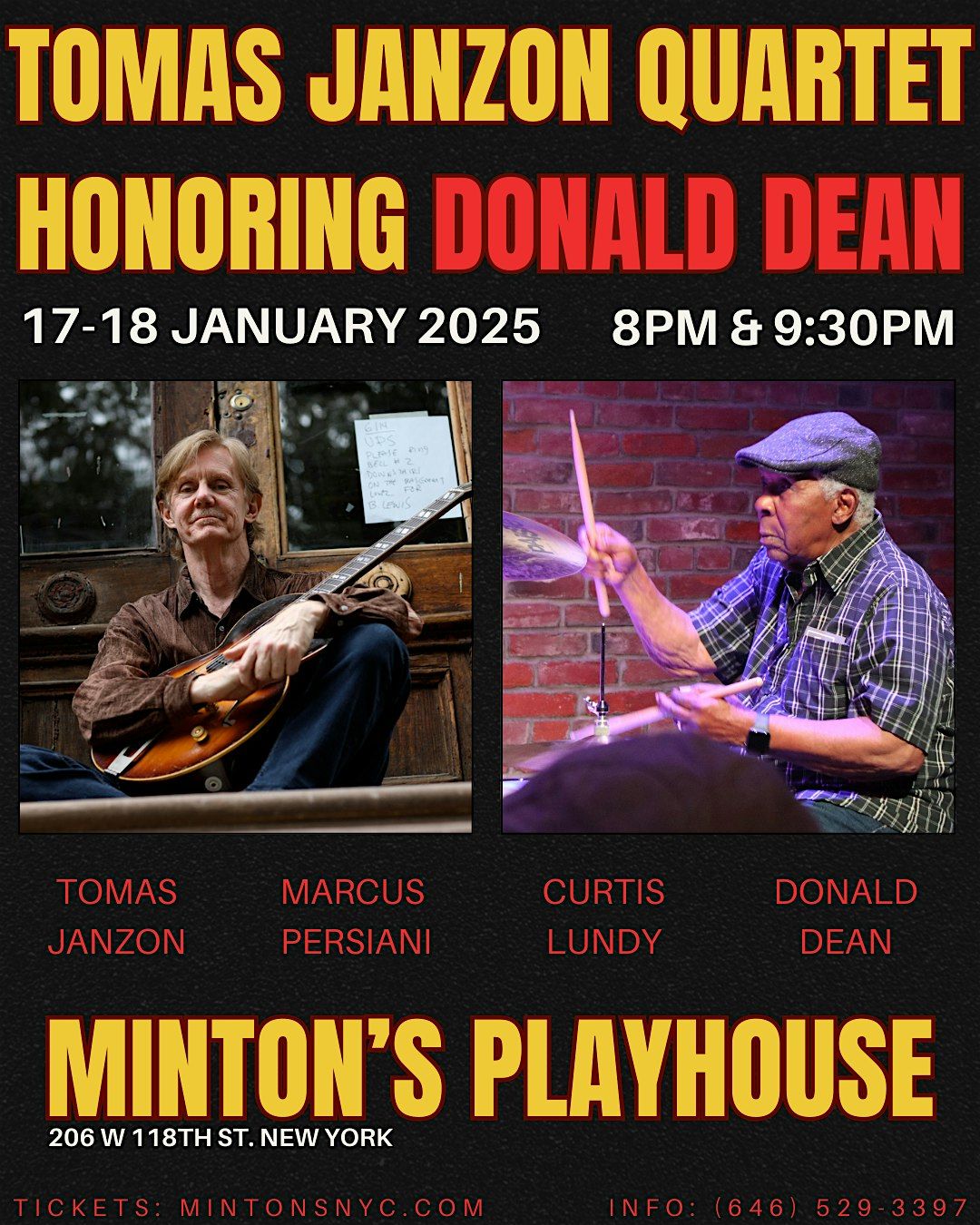 Fri. 01/17: TOMAS JANZON QUARTET W/ DONALD DEAN @ Mintons Playhouse NYC ...