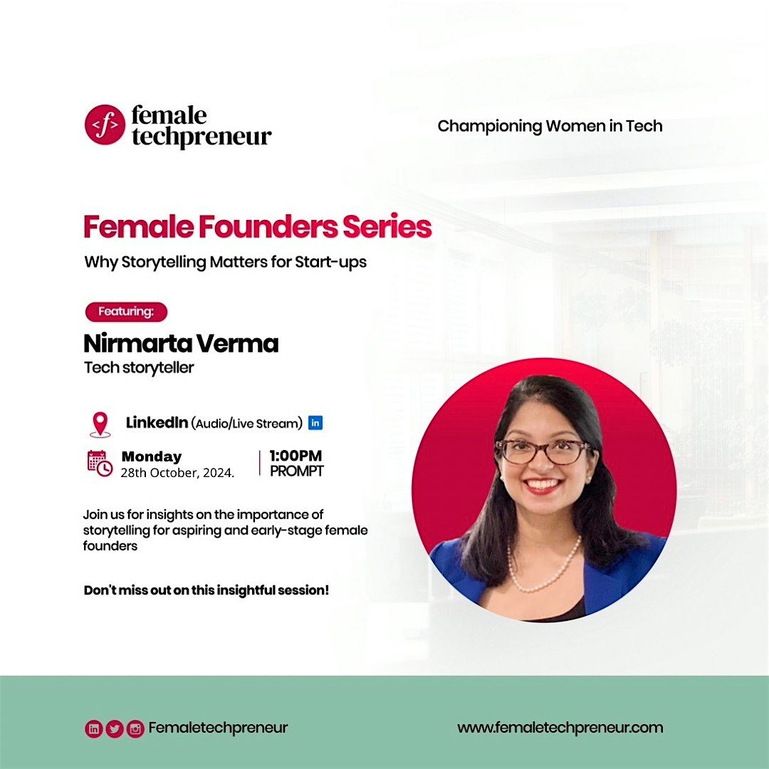 Female Founder Series - Why storytelling matters for startups., October ...
