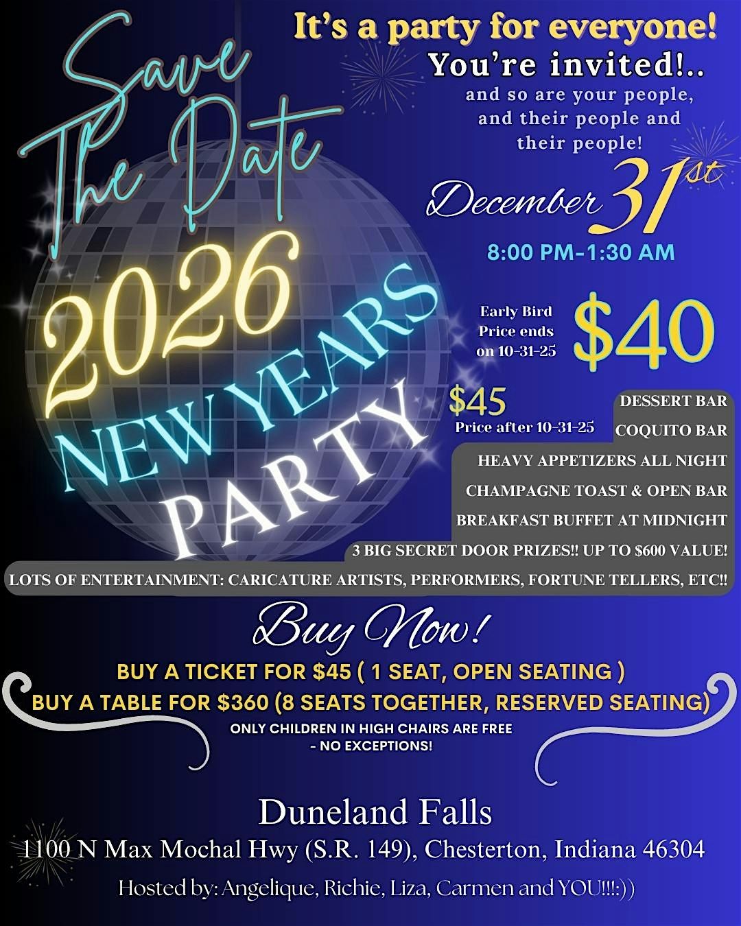 New Years Eve Party, Duneland Falls All-Inclusive Event Venue ...