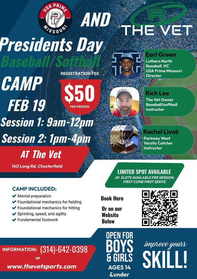 Presidents Day Baseball & Softball Camp, The Vet, Chesterfield, 19 ...