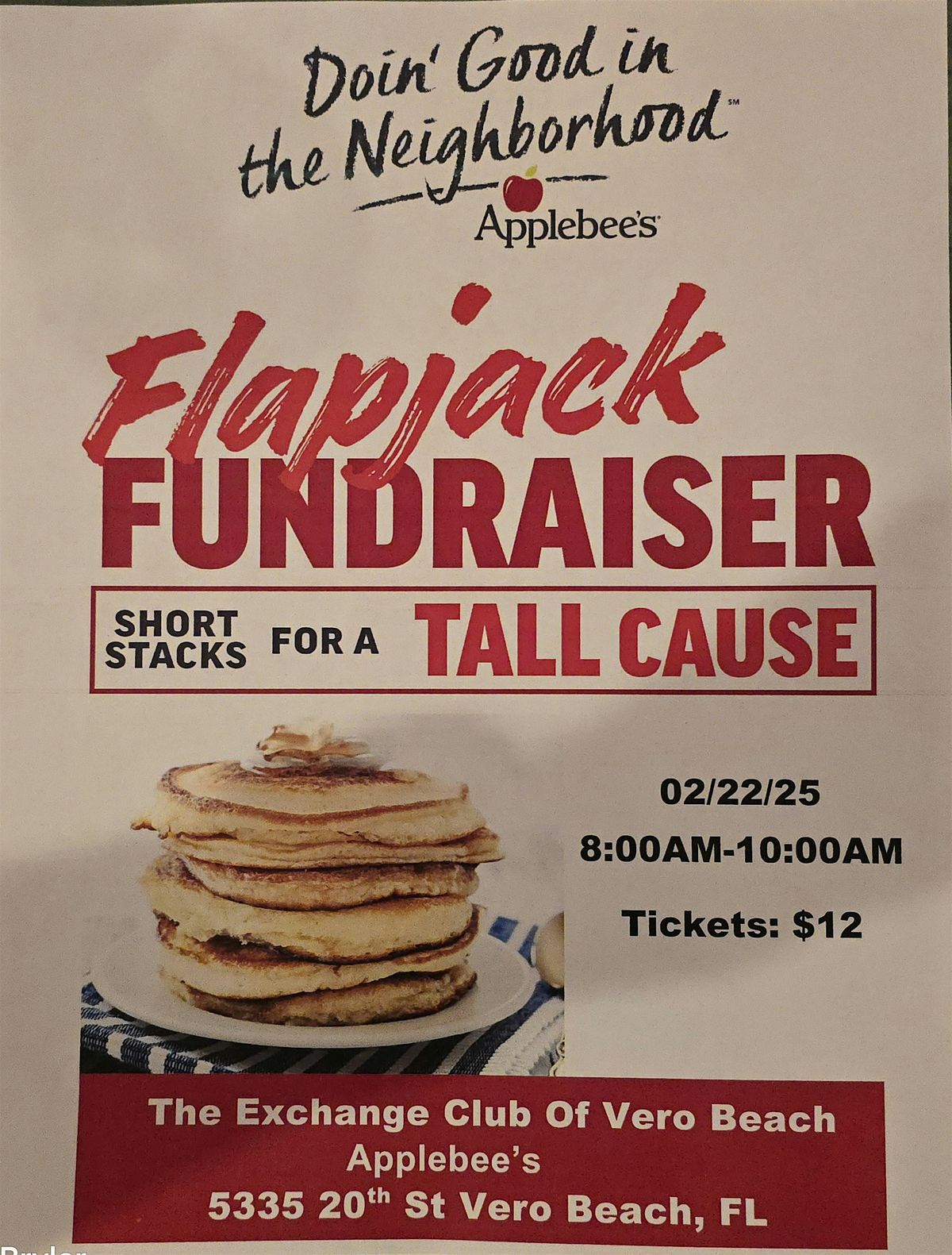 Flapjack Fundraiser - Short Stack for a TALL cause, Applebee's Grill ...