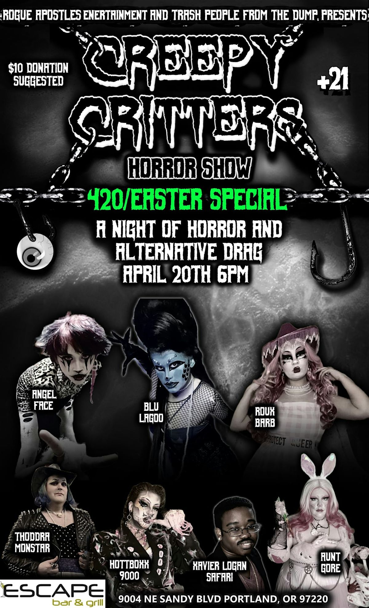 Creepy Critters Horror Drag Show 420/Easter Special, Escape Bar & Grill ...