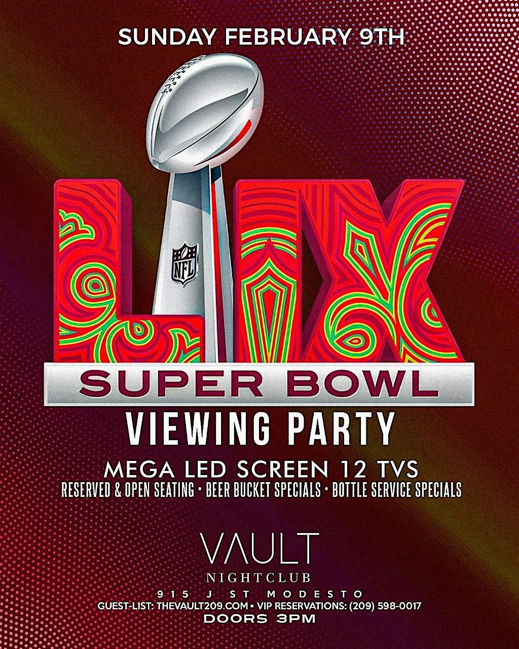 Super Bowl Watch Party at Vault Nightclub!, Vault Nightclub, Modesto, 9 ...