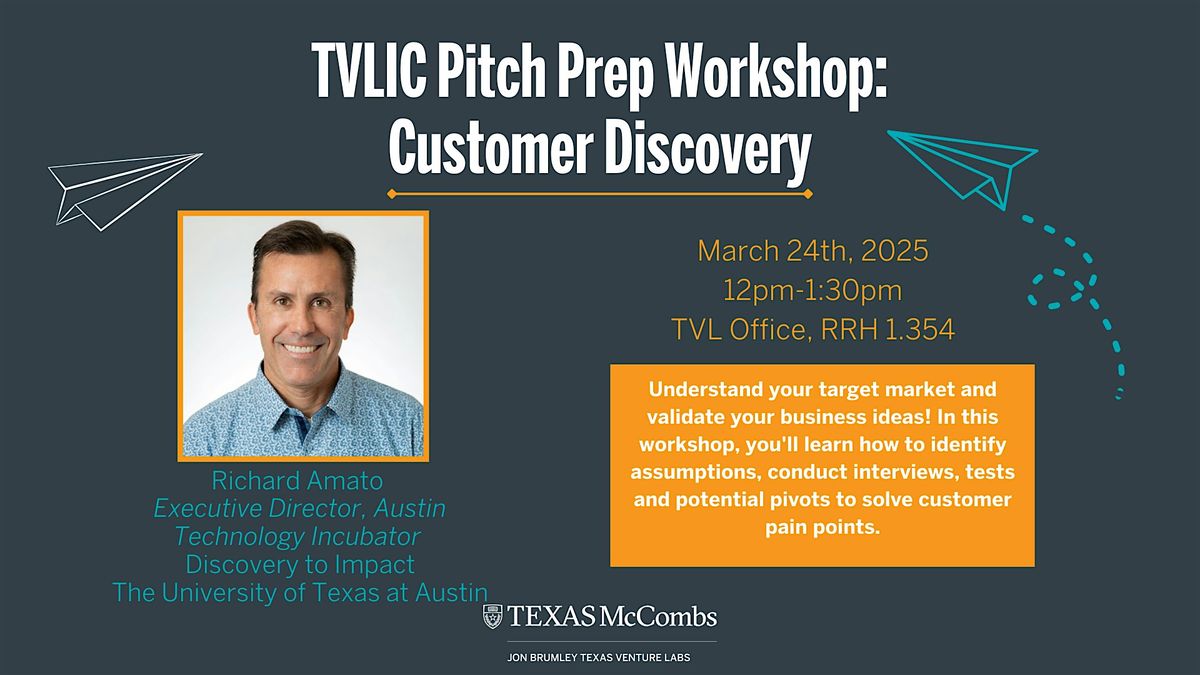 TVLIC Pitch Prep Workshop: Customer Discovery, Texas Venture Labs in ...