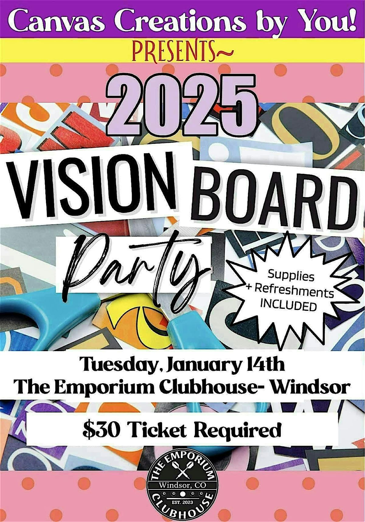 2025 Vision Board Paint Party, The Emporium Clubhouse, Windsor, 14 ...