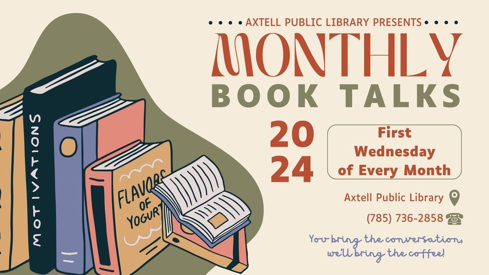 Monthly Book Talk, Axtell Kansas Library, 6 March 2024 | AllEvents